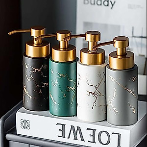 Glass soap Dispenser with Pump-Broad, Ceramic Foaming Soap Dispenser, Marble Foam Soap Dispenser with Gold Pump, Hand Foaming Dispenser for Barthroom Accessories-Grey-Solid Color (Color : Black, Si