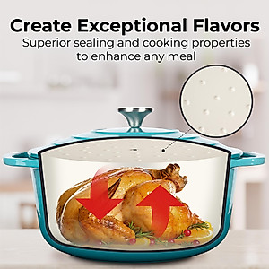Zulay Kitchen 6 Quart Enameled Cast Iron Dutch Oven with Lid – Premium Durability & Oven Safe up to 500°F – Heavy Duty Cookware Perfect for Bread Baking, Stews, Braising & Roasting – Turquoise