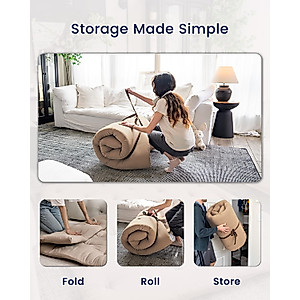 ZonLi Japanese Floor Futon Mattress Full Size 54"x 80",100% Cotton 2.5'' Thicken Tatami Mattress,Foldable Sleeping Pad,Portable Dormitory Tatami Mat,Roll Up Floor Lounger Bed for Adult (Khaki)