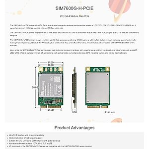 Waveshare SIM7600G-H-PCIE SIMCom Original 4G LTE Cat-4 Module Global Coverage with GNSS Support Mini-PCIe Connector LTE-TDD LTE-FDD HSPA+ GSM GPRS Edge
