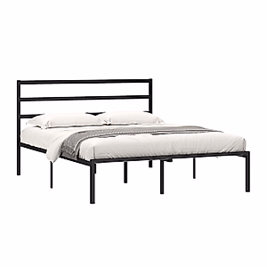Closadin Queen Size Platform Bed Frame with Headboard,Sturdy Heavy Duty Metal Slats Support for Mattress,No Box Spring Needed,Easy to Assemble,Black