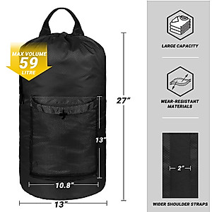 Laundry Bag with Shoulder Straps and Mesh Pocket Laundry Backpack Large Portable Laundry Hamper for College Laundromat Apartment (Black)