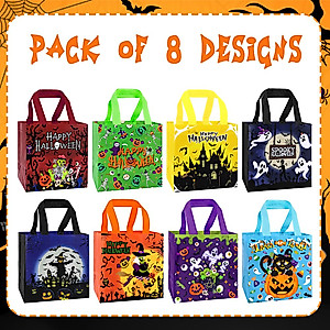 DULEFUN 8pcs Halloween Trick or Treat Bags, Halloween Tote Gift Bags with Handles Reusable Non-Woven Goodie Candy Bags for Gifts Wrapping Halloween Party Favor Supplies