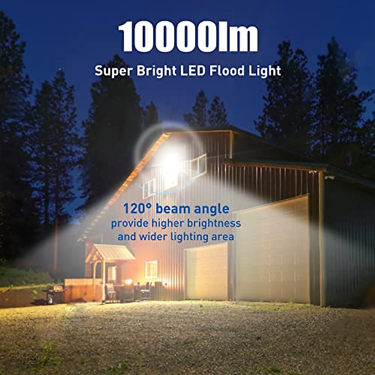 kelinvmi LED Flood Lights Outdoor 100W, Outdoor Security Light 10000lm High Brightness with Plug, 4200K Work Light with IP66 Outdoor Floodlights for Garage, Porch, Backyard, Playground