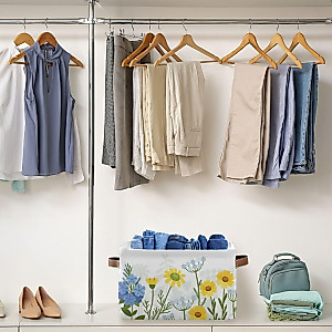 Chamomiles Buttercups Bells Flowers Rectangle Storage Basket Collapsible Storage Bin for Nursery Toys Books Waterproof Baskets for Closet Shelves Bedroom Decor