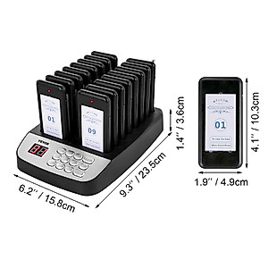 VEVOR F100 Restaurant Pager System 16 Pagers, Max 98 Beepers Wireless Calling System, Set with Vibration, Flashing and Buzzer for Church, Nurse,Hospital & Hotel