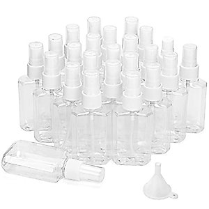 HULISEN 24 Pcs Spray Bottles 2oz / 60ml Small Empty Plastic Travel Bottle Set, Fine Mist Spray Bottle for Baby Shower, Refillable Liquid Containers with 1 funnel, Leak-proof Cap Lid