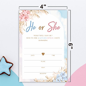 JCVUK Set of 25 Baby Shower Invitations with Envelopes, BOHO Diaper Raffle Tickets and Baby Shower Book Request Cards, Pampas Grass Bohemian Theme Gender Reveal Party For Boys or Girls(YQKTZ-A01)