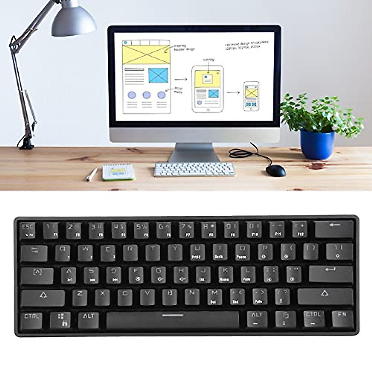 Goshyda Gaming Keyboard,Portable Keypads Wireless Wired Dual Connection Mode Keyboard with Smart Power Saving & Two Color Injection Molding Technology,for PC