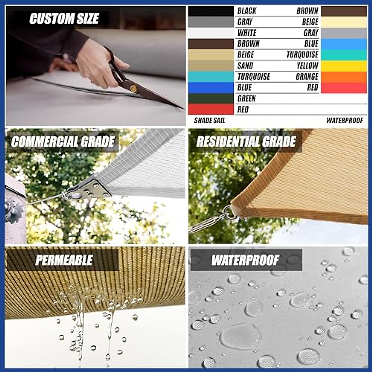 ShadeMart 16' x 16' Beige Sun Shade Sail Square Canopy Fabric Cloth Screen, Water and Air Permeable & UV Resistant, Heavy Duty, Carport Patio Outdoor - (We Customize Size)