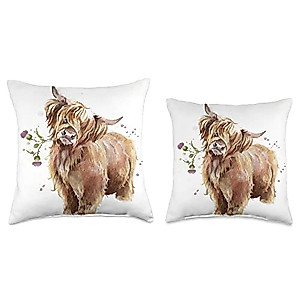 Highland Cow Throw Pillow, 16x16, Multicolor