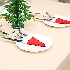 nanaxagly Christmas Santa Hats Silverware Holders Xmas Tableware Fork Spoon Knife Storage Bag - Xmas Party Dinner Table Dinnerware Decorations Supplies, 10PCS Mini Santa Hats