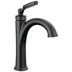 Delta Faucet Woodhurst Single Hole Bathroom Faucet, Single Handle Bathroom Sink Faucet Black, Diamond Seal Technology, Drain Assembly, Matte Black 532-BLMPU-DST