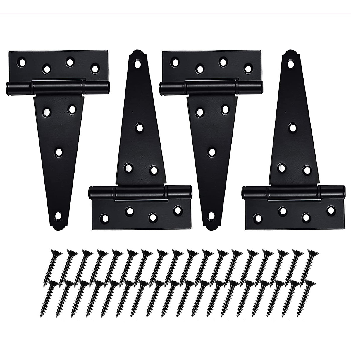 6 Inch T-Strap Heavy Duty Shed Door Hinges，4 PCS Black Wrought Hardware Rustproof Gate Hinge for Wooden Fence,Barn Door Gates,Yard Door