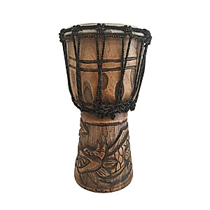 Djembe Drum Solid Wood Deep Carved Bongo Congo African Drum - 12" HIGH MED SIZE - Professional Quality - NOT MADE IN CHINA - JIVE BRAND (Dragon)