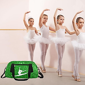 Personalized Custom Kids Duffel Bags, Customized Gifts Sports Gym Bag Custom Name Girls Dance Bag Overnight Weekender Sleepover Carry On Travel Tote Bag for Girls, Green Glitter Dance