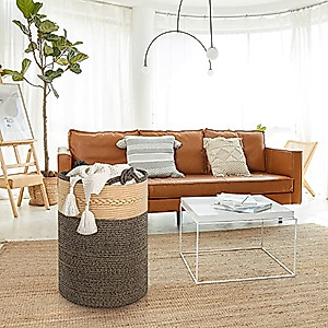 Cotton Rope Laundry Basket, 16" x 22" Tall Blanket Basket with Handles, 72L Large Storage Basket for Yoga Mat, Laundry Hamper for Living Room, Nursery Room(Camel)