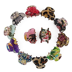Carede Mini 1.2 inch Plastic No-Slip Grip Jaw Hair Clip,Floral Printed Small Acrylic Hair Claw Clips for Girls and Women,Pack of 12