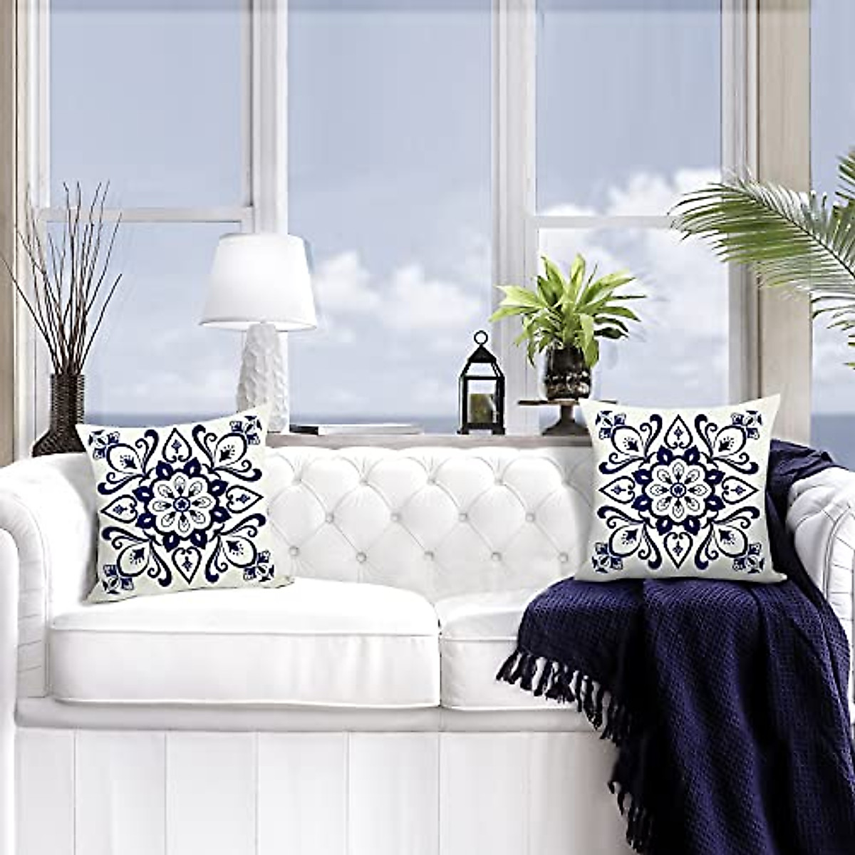 Thideape Yellow and Blue Throw Pillows 18x18 Set of 2 Bohemian Boho Throw Pillows Outdoor Pillows Bed Living Room Couch Sofa Pillows