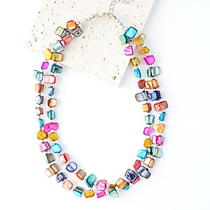 BULINLIN Boho Layered Shell Beaded Necklaces Handmade Colored Bead Choker Necklace Holiday Style Costume Jewelry for Women (Colorful)