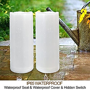 HOME MOST Pack of 2 White LED Candles Outdoor 3x8 - Unscented IP65 Waterproof Battery Powered Flameless LED Pillar Candles with Remote and Timer - Battery Operated Flameless Candles Flickering