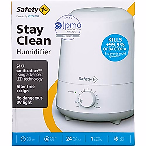 Safety 1st Stay Clean Humidifier, Ultrasonic Mist, One Gallon Easy to Fill Tank, LED Light, and Filter Free