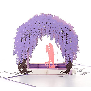 iGifts And Cards Romantic Wisteria Arbor 3D Pop Up Greeting Card - Private, Dreamy, Heart, Wow, Half-Fold, Valentine's Day, Just Because, Thinking of You, Engagement, Happy Anniversary, Friendship