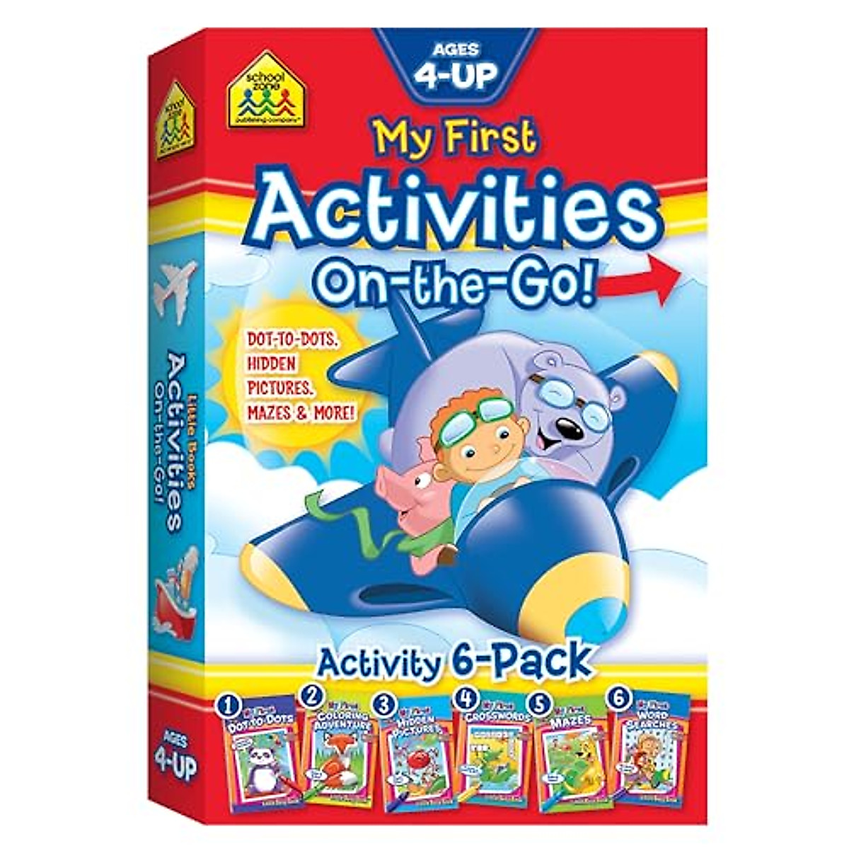 School Zone - My First Activities On-the-Go! 6-Pack Workbook Set - Ages 4+, Preschool to 2nd Grade, Dot-to-Dot, Hidden Pictures, Mazes, Coloring, and More (School Zone Little Busy Book™ Series)