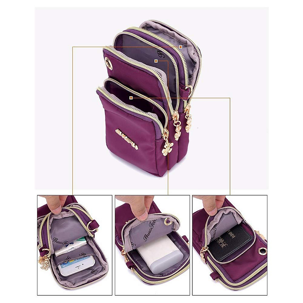 Women Cross Body Bag Cellphone Bag Wallet Wrist Shoulder Mini Bags, Flower B.