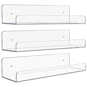 Sorbus Acrylic Wall Ledge Floating Shelf Rack Organizer, Invisible Display Style, for Books, Figurine, Picture Frame Storage, Wall Mounted Shelves for Home, Bathroom, Nail Salon, Spa (15 x 4.3 x 3'')