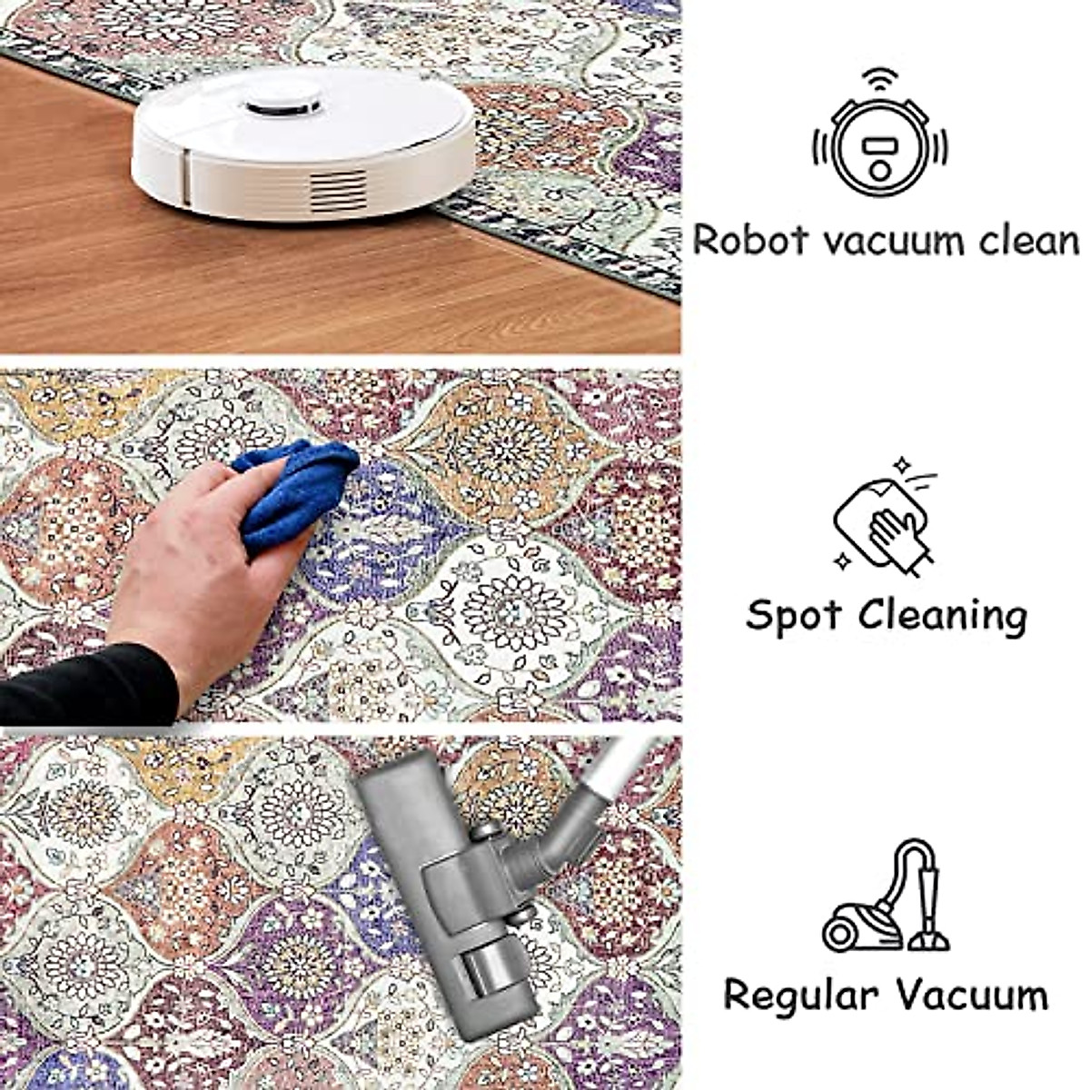 Beeiva Entryway Throw Small Rug Non Slip Rug, Moroccan Floral 2X3 Doorway Bathroom Washable Rug Floor Carpet for Doorway, Vintage Distressed Non-Shedding Kitchen Rug for Bedroom Entryway