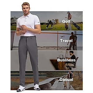 SPECIALMAGIC Golf Pants Men Stretch Slim fit Hiking Pants Lightweight Dress Casual Tapered Zipper Pockets Grey,34-32