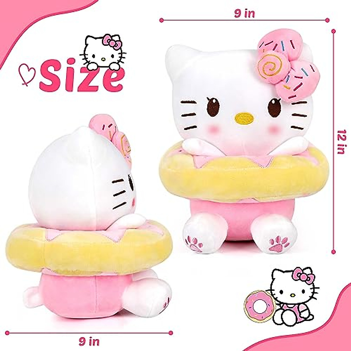 12inch Donut Cat Plush Toys Kitty Doughnut Stuffed Animal, Soft Cute Kawaii Cat Kitten Plushie for Girls