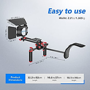 NEEWER Camera Shoulder Rig, Video Film Making System Kit for DSLR Camera and Camcorder with Shoulder Mount, 15mm Rod, Handgrip and Matte Box, Compatible with Canon Nikon Sony DSLR Cameras (Red)
