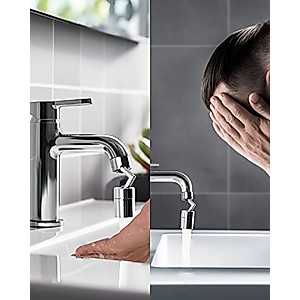 Hibbent Faucet Aerator, 720° Swivel Big Angle Spray Aerator, Solid Brass Dual Function Kitchen Sink Faucet Aerator, Bathroom Faucet Mounted for Face Washing, Gargle and Eye Flush, Chrome