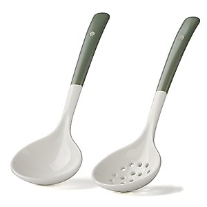 Ceramic Soup Ladle Spoon Set Of 2,Hot Pot Accessories Kit Soup Ladle Skimmer Spoon Slotted Cooking Utensil For Cooking Stirring (Green)