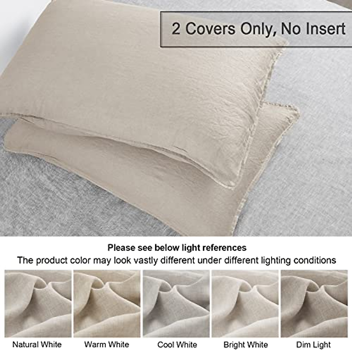 PHF 100% Linen Pillowcases Standard Size, Set of 2, No Insert, Washed French Flax Pillow Cases with Envelope Closure, Luxurious Breathable Comfy Pillow Shams, 20" X 26", No Filling, Linen Basic