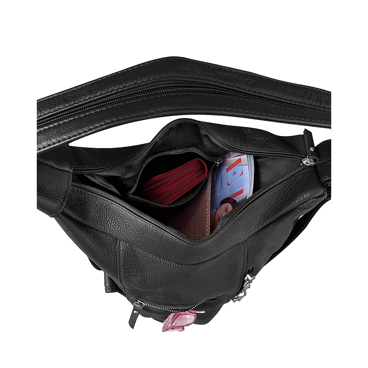 Roma Leathers Concealment Backpack - Premium Black Cowhide Leather - Dual Entry Gun Compartment - YKK Locks - Metal Zippers - Convertible Straps - Multi Pocket Shoulder Bag - Designed in the U.S.A.