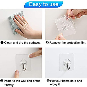 ZCgel Adhesive Wall Hooks - 10 Pack Heavy Duty 15lb（Max, Transparent Removable Utility Hooks Waterproof Sticky Hooks for Hanging Decoration Bedroom Bathroom Kitchen Garage