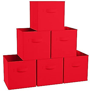 Ornavo Home Foldable Collapsible Storage Box Bins Shelf Basket Cube Organizer with Dual Handles - Set of 6-13 x 13 x 13 - Red