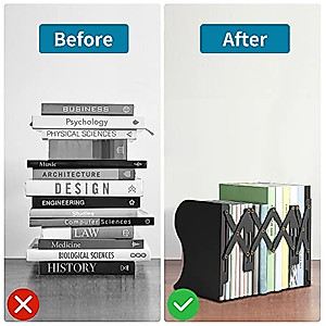 Adjustable Bookends, Expandable Bookends Magazine File Holder,Desk Organizer and Accessories for Office, Books, Papers, Extends up to 19 inches