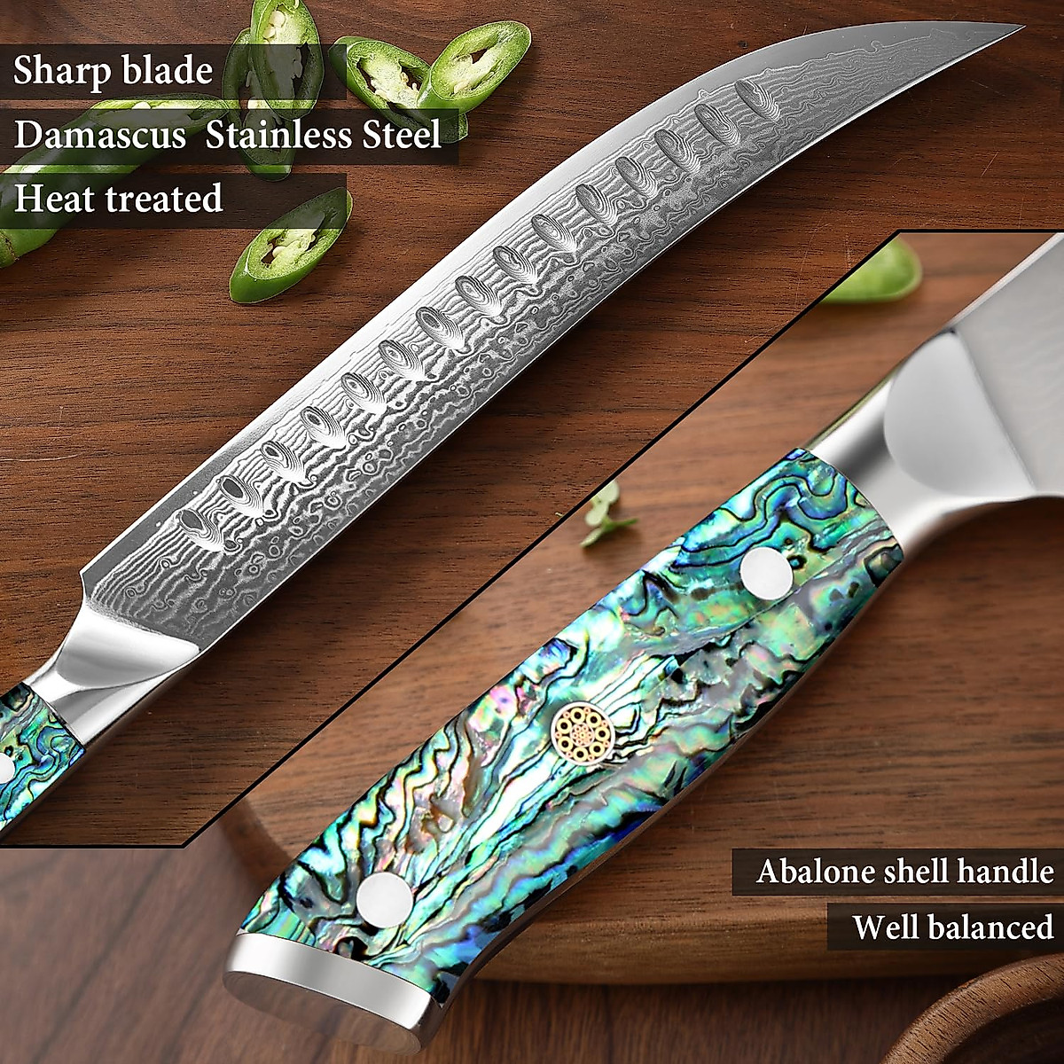 XT XITUO Butcher Knife – 10″ Cimitar & Breaking Knife Knife – Japanese VG-10 Damascus Steel – Full Tang & Razor Sharp – Ergonomic Abalone Shell Handle Design -Dazzling Series