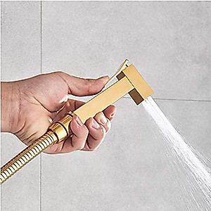 BINCAVIDOU Gold Solid Brass Hand Held Bidet Sprayer Toilet Kit Single Handle Bidet Faucet Wall Mounted Bidet Faucet for Bathroom Shower