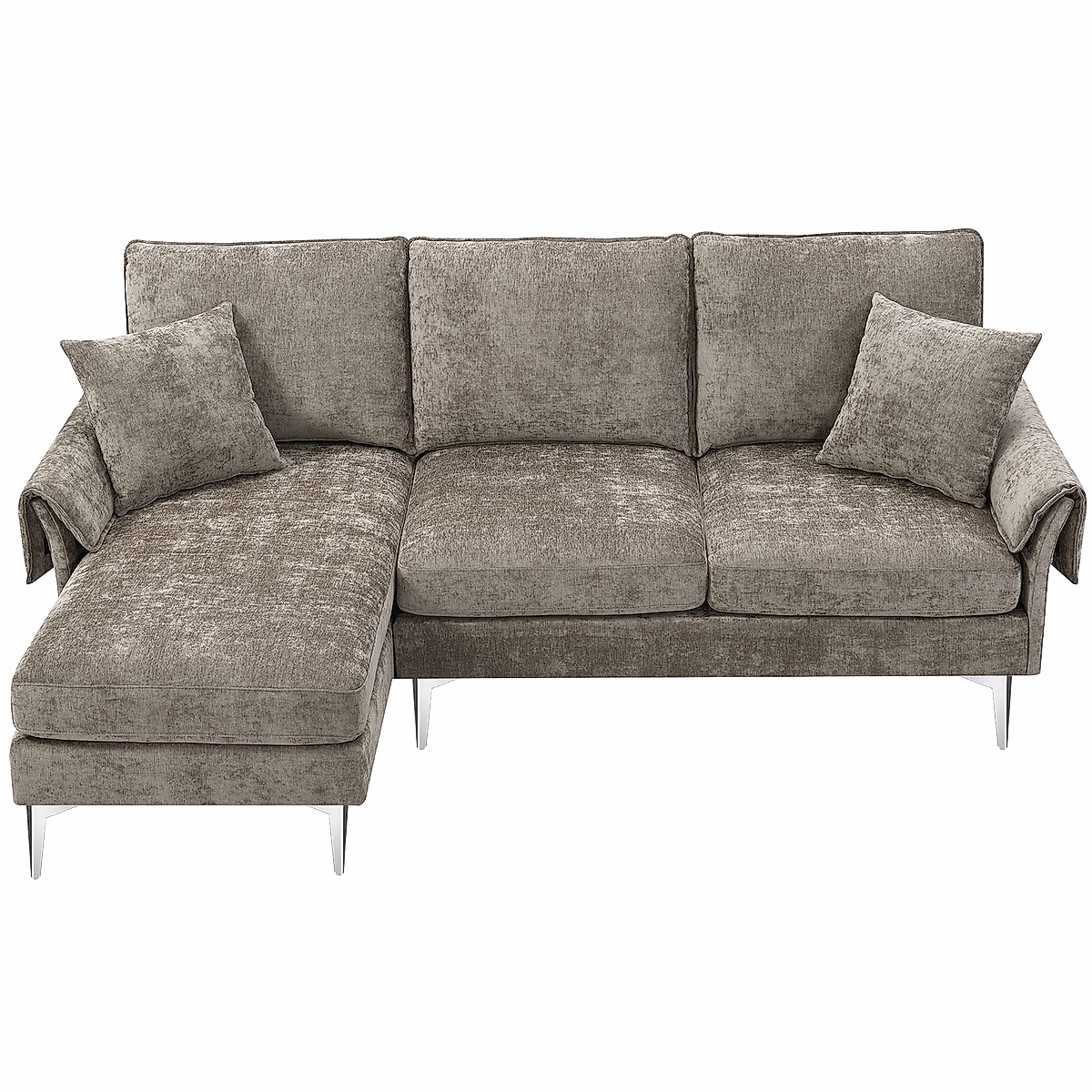 Tiokop 84" Convertible Sectional, Modern Chenille L-Shaped Sofa Couch with Reversible Chaise Lounge, 2 Pillows, Fit for Living Room, Apartment, Espresso