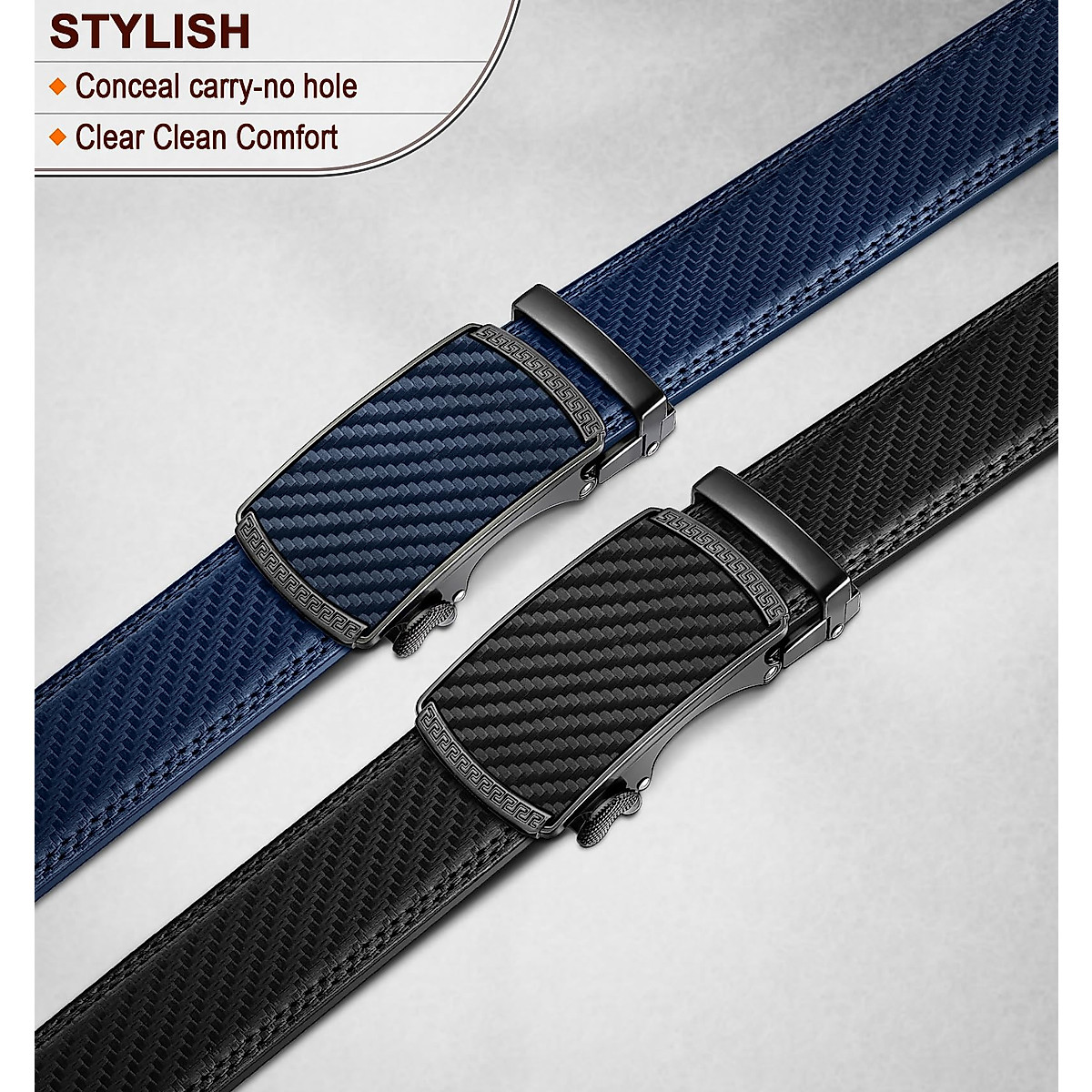 BULLIANT Men Belts 2 Pack,Ratchet Sliding Belt Adjustable For Gift Mens Dress Casual 1 3/8",Cut for Fit(Black/Purplish Blue,32"-38" Waist Adjustable)