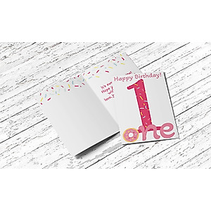 Red Door Inspirations One Sweet Birthday, First Birthday Card for 1 year old Daughter, Niece, Granddaughter, Cousin,or Friend. Single Greeting Card with Envelope. (ONE Sweet BIrthday)