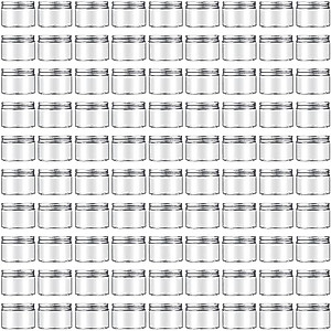 Dandat 80 Pcs 4 oz Clear Plastic Jars Containers Refillable Plastic Slime Storage Containers with Screw Round Plastic Jars with Lids Empty Food Jars Canisters for Kitchen Household Storage, Silver