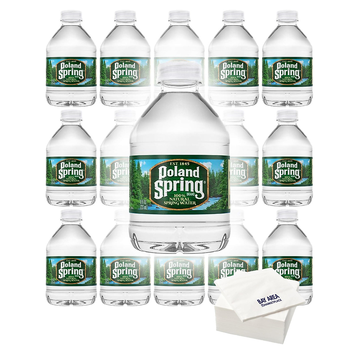 Poland Springs Bottled Water (8 Oz Pack of 15) with Bay Area Marketplace Napkins