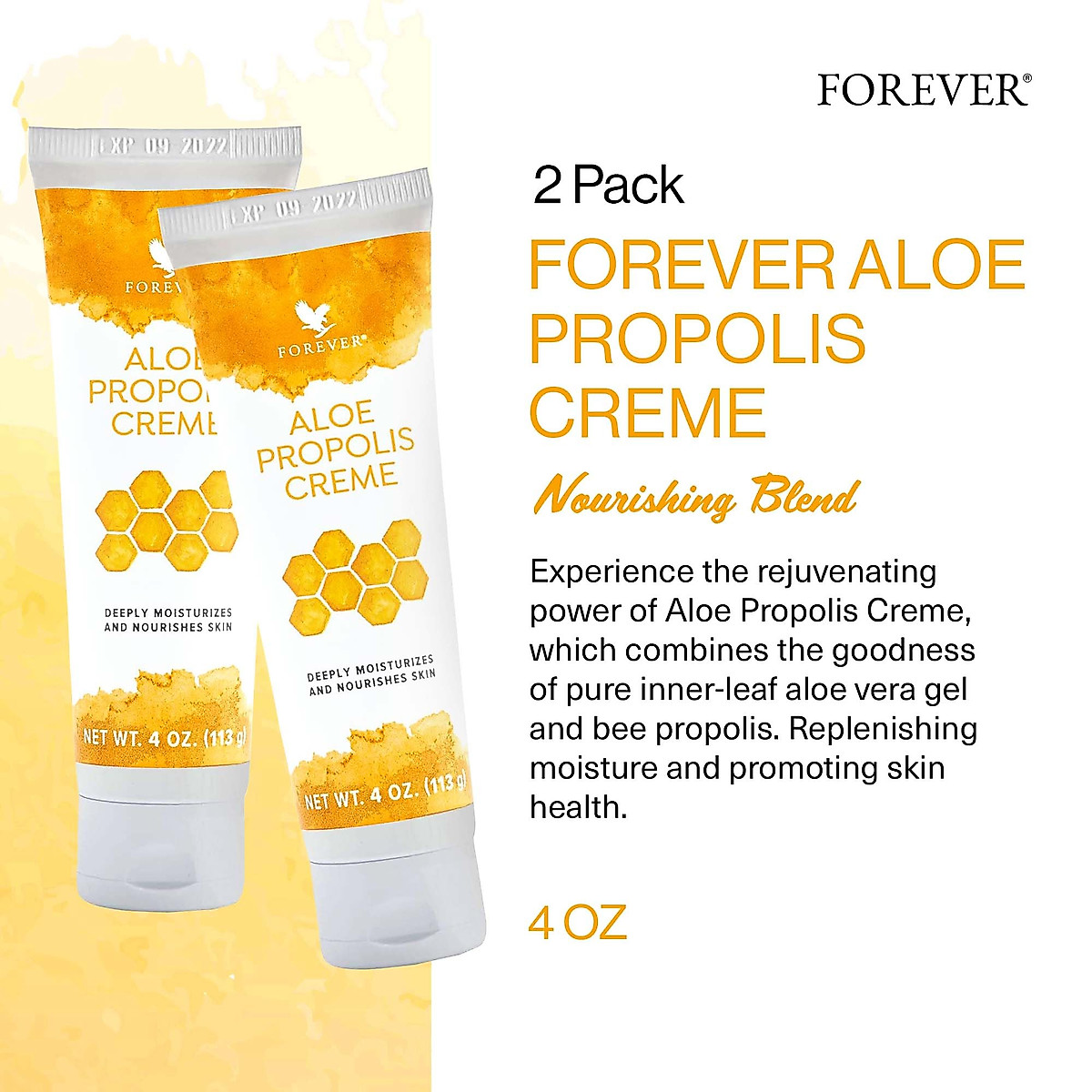 Forever Living - Aloe Propolis Creme - Skin Nourishment with Aloe Vera and Bee Propolis - Moisturizing Cream with Vitamins A, E & C - 4 oz (2 Pack)