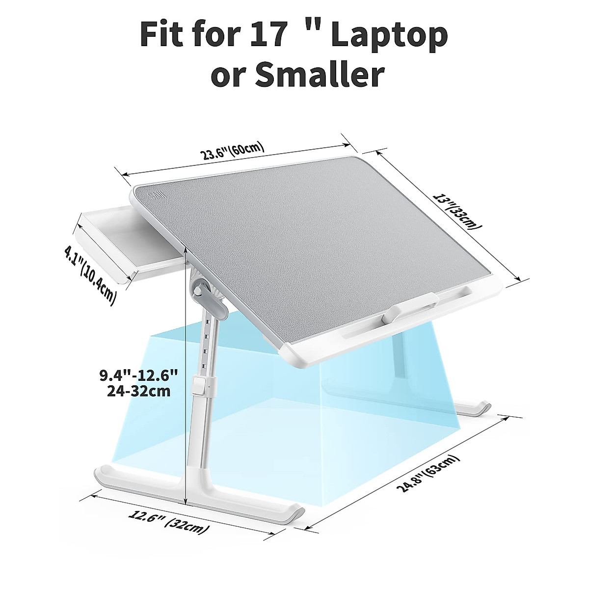 SAIJI Laptop Bed Tray Table, Laptop Computer Lap Desk for Bed, Laptop Bed Desk with Anti-Slip PVC Leather,Adjustable Laptop Stand for Bed Sofa Couch, Bed Trays for Eating Breakfast(Large,Gray)